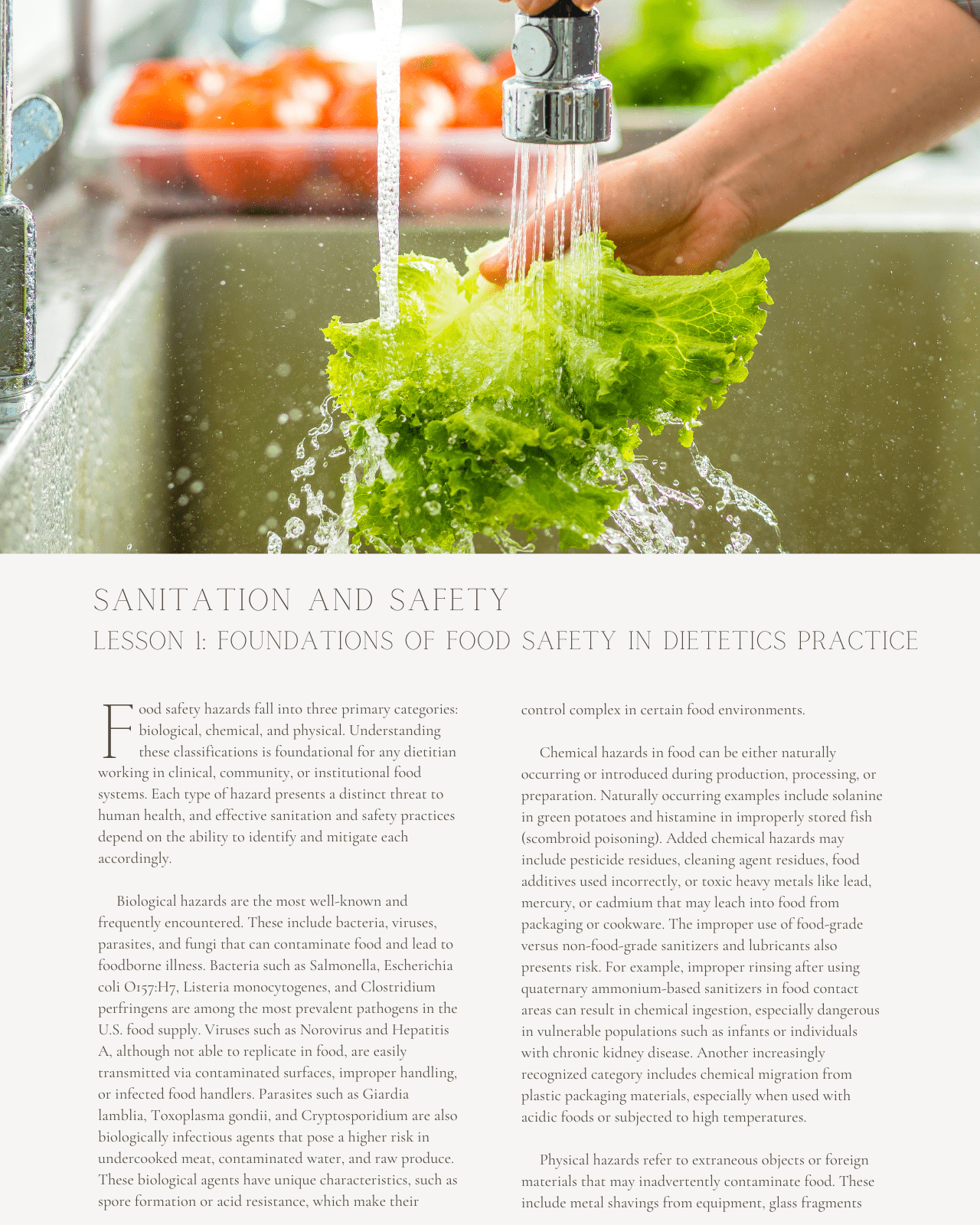Sanitation and Safety: Standards for Food, Facilities, and Clients - D ...
